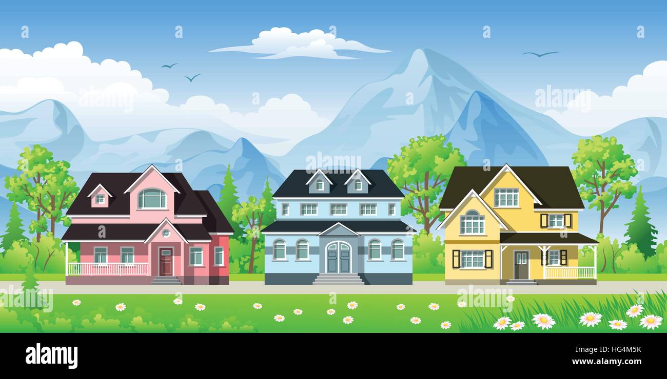 Landscape three classic houses hi-res stock photography and images - Alamy