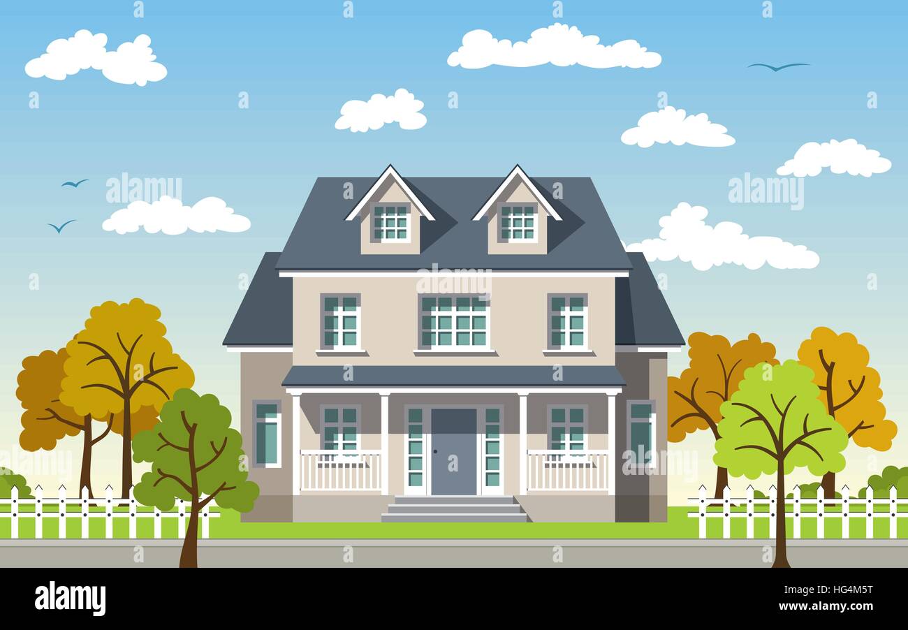 Cottage in autumn Stock Vector Images - Alamy