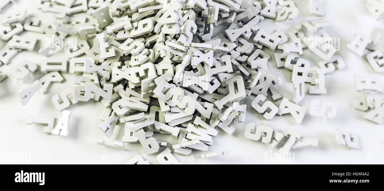 3d illustration of falling letters isolated on white background Stock ...