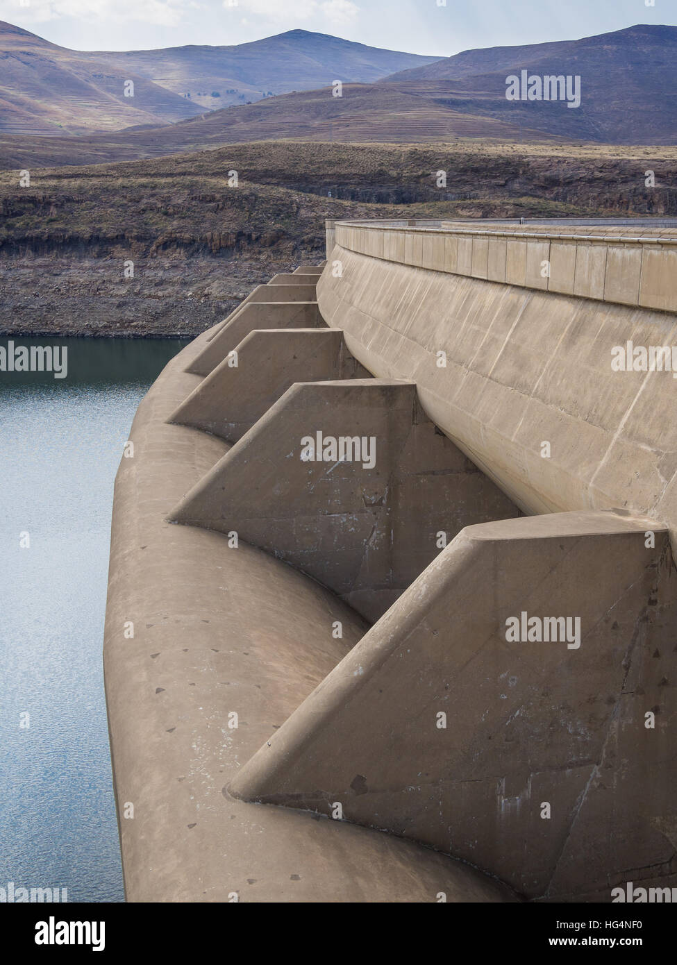 Concrete dam wall and overflow of impressive Katse Dam hydroelectric ...