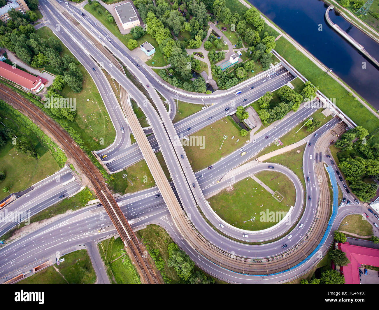 Aerial view of a freeway intersection Stock Photo - Alamy
