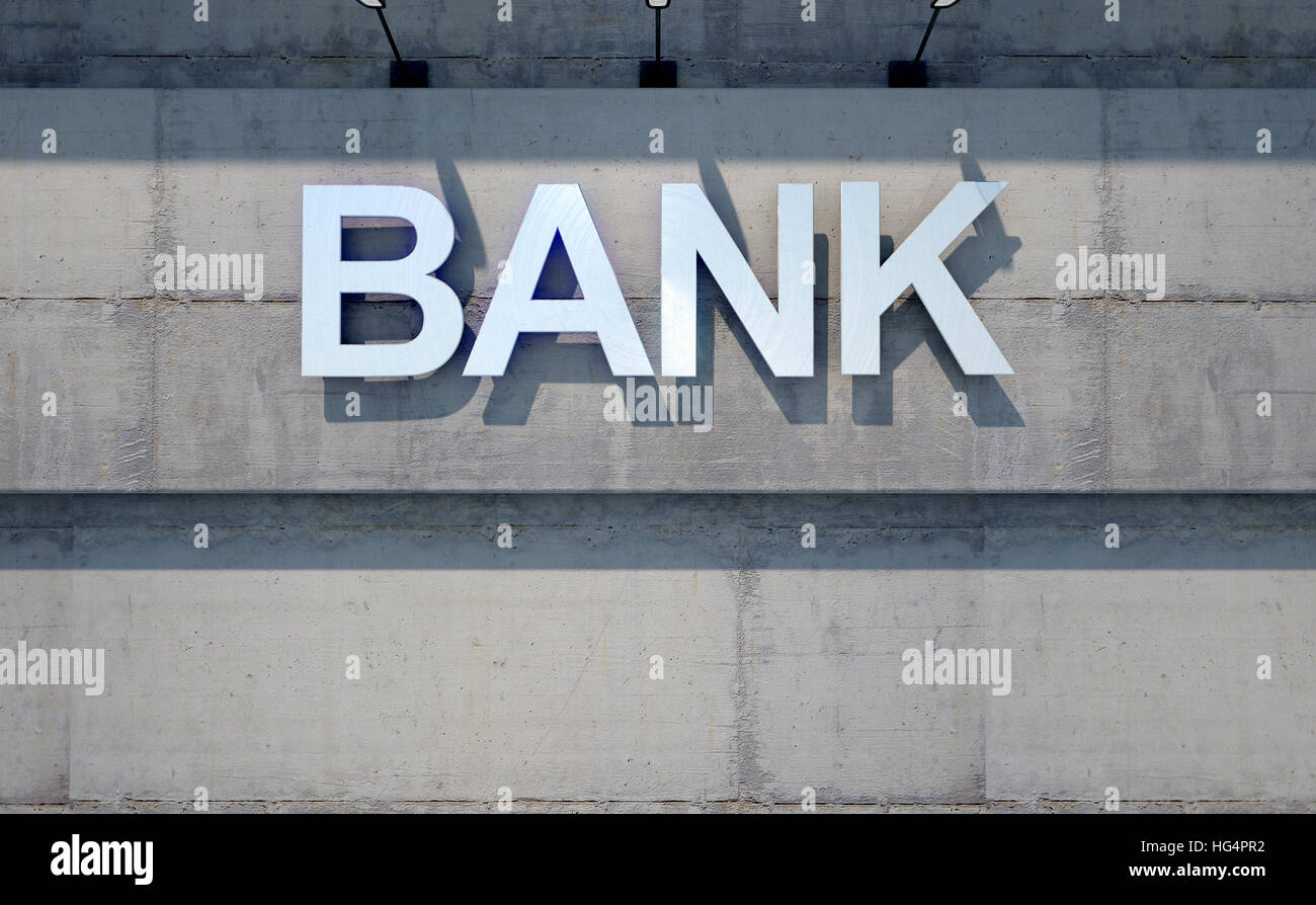 A 3D render of laser cut signage above the entrance to a modern generic ...