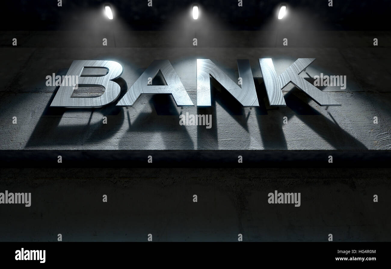 A 3D render of laser cut signage above the entrance to a modern generic ...