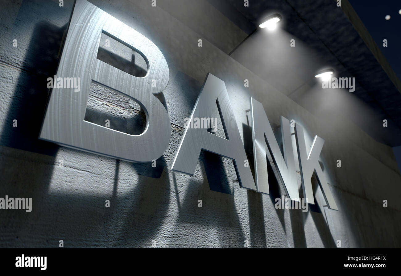 A 3D render of laser cut signage above the entrance to a modern generic ...