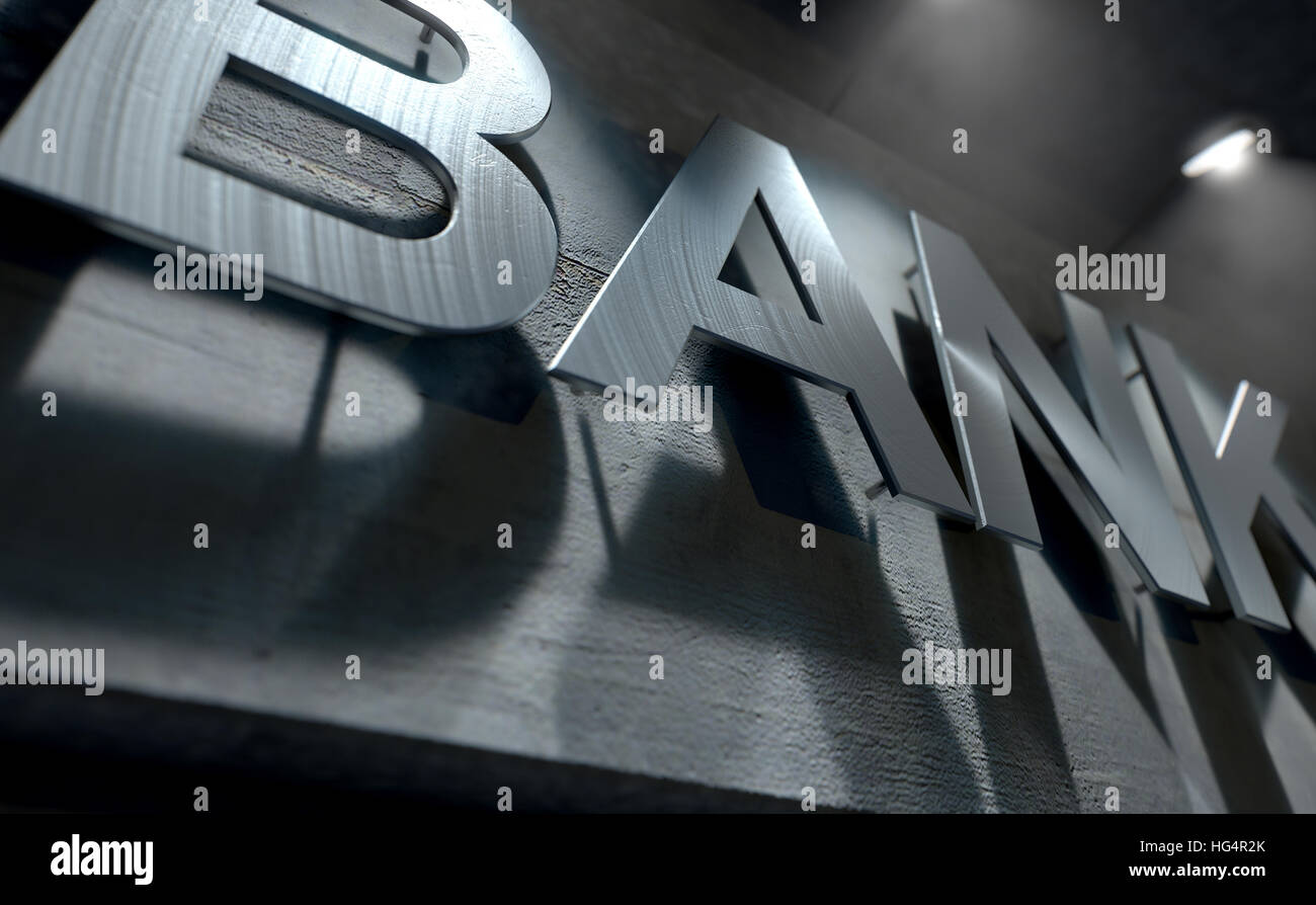 A 3D render of laser cut signage above the entrance to a modern generic ...