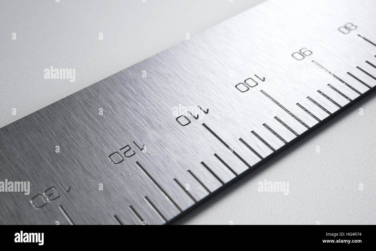 A 3D render of a close up view of a section of a steel ruler with ...