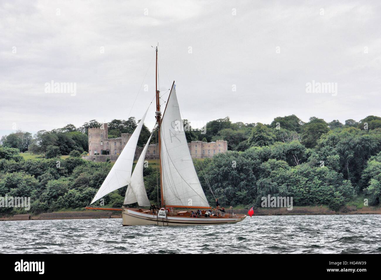 Gaff rigged sailing boat at sea during the round the Island Race Stock ...
