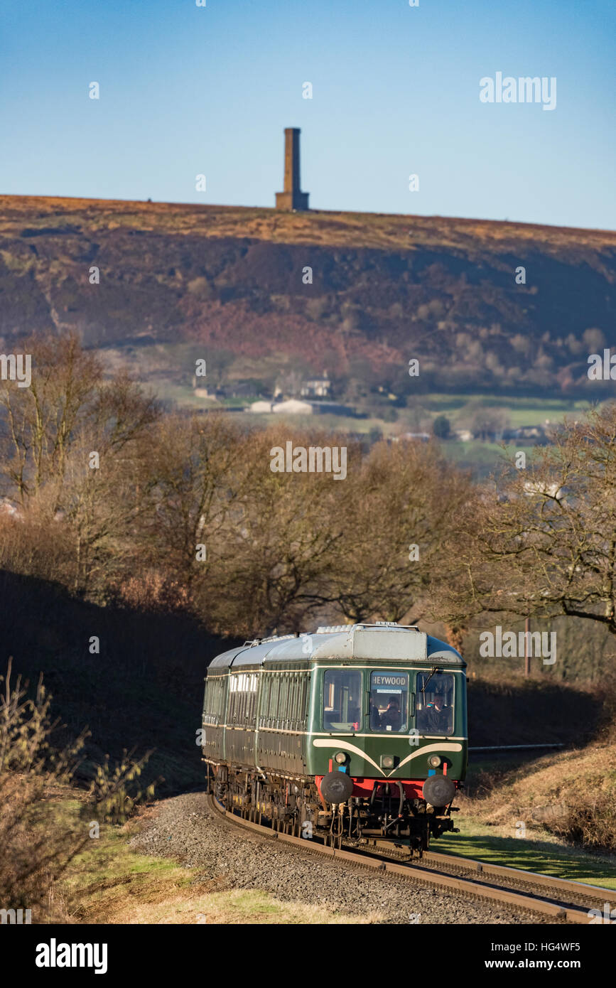 A vintage diesel multiple unit DMU train pictured at Burrs Country Park ...
