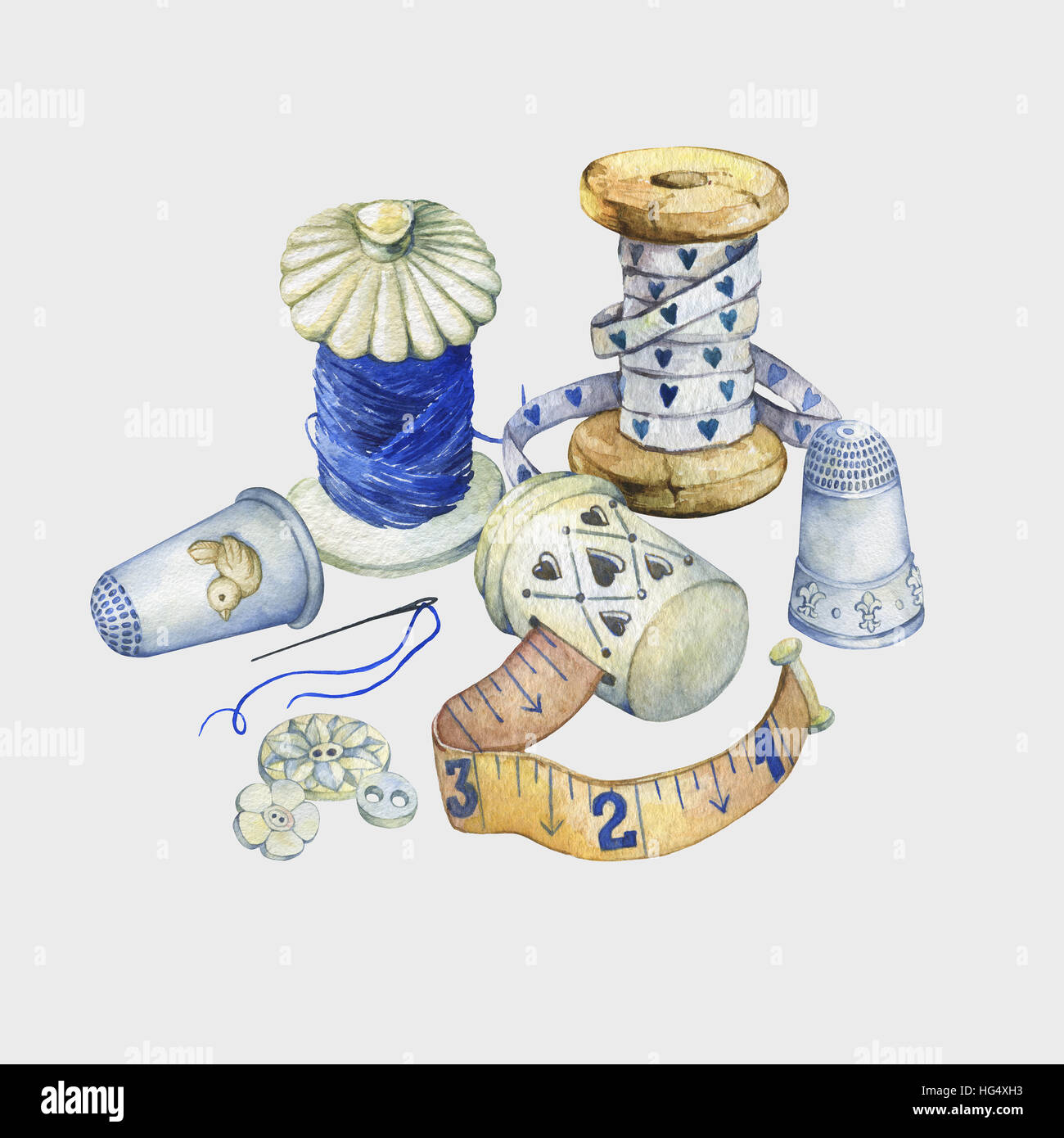 Banner of various hand drawn vintage objects for sewing, handicraft and ...