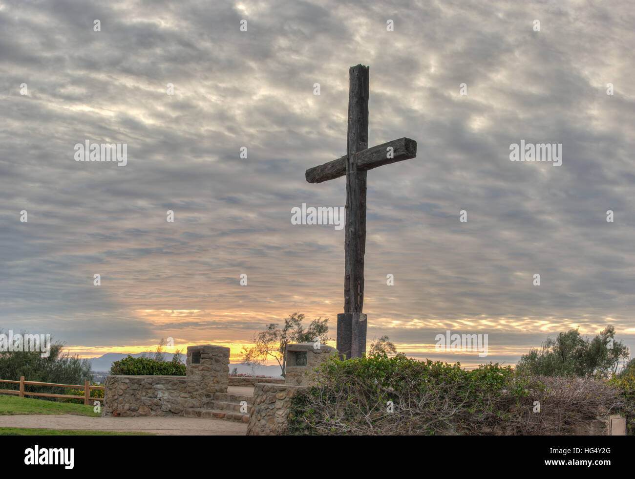 Wooden cross landmark at Grant Park in Ventura Stock Photo - Alamy