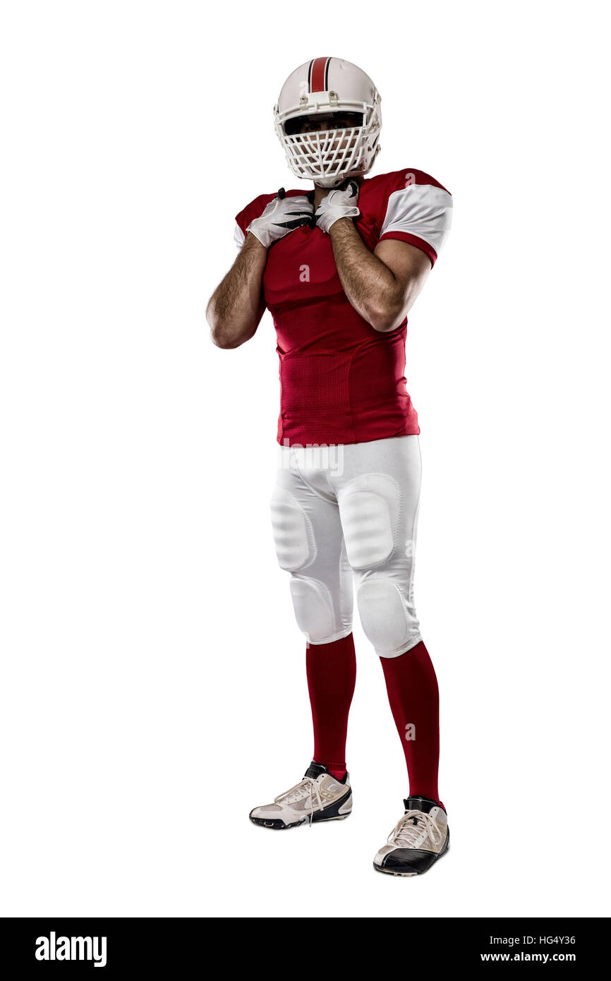 Football Player with a red uniform on a white background Stock Photo ...