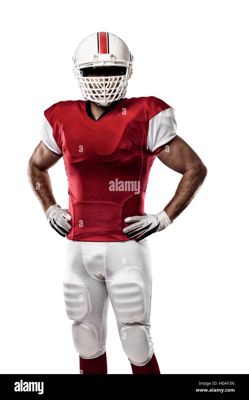 Football Player with a red uniform on a white background Stock Photo ...