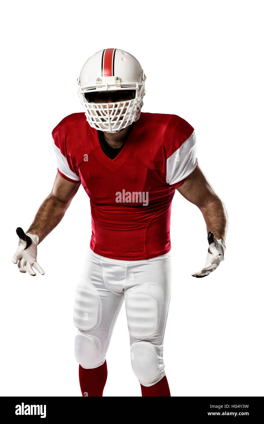 Football Player with a red uniform on a white background Stock Photo ...