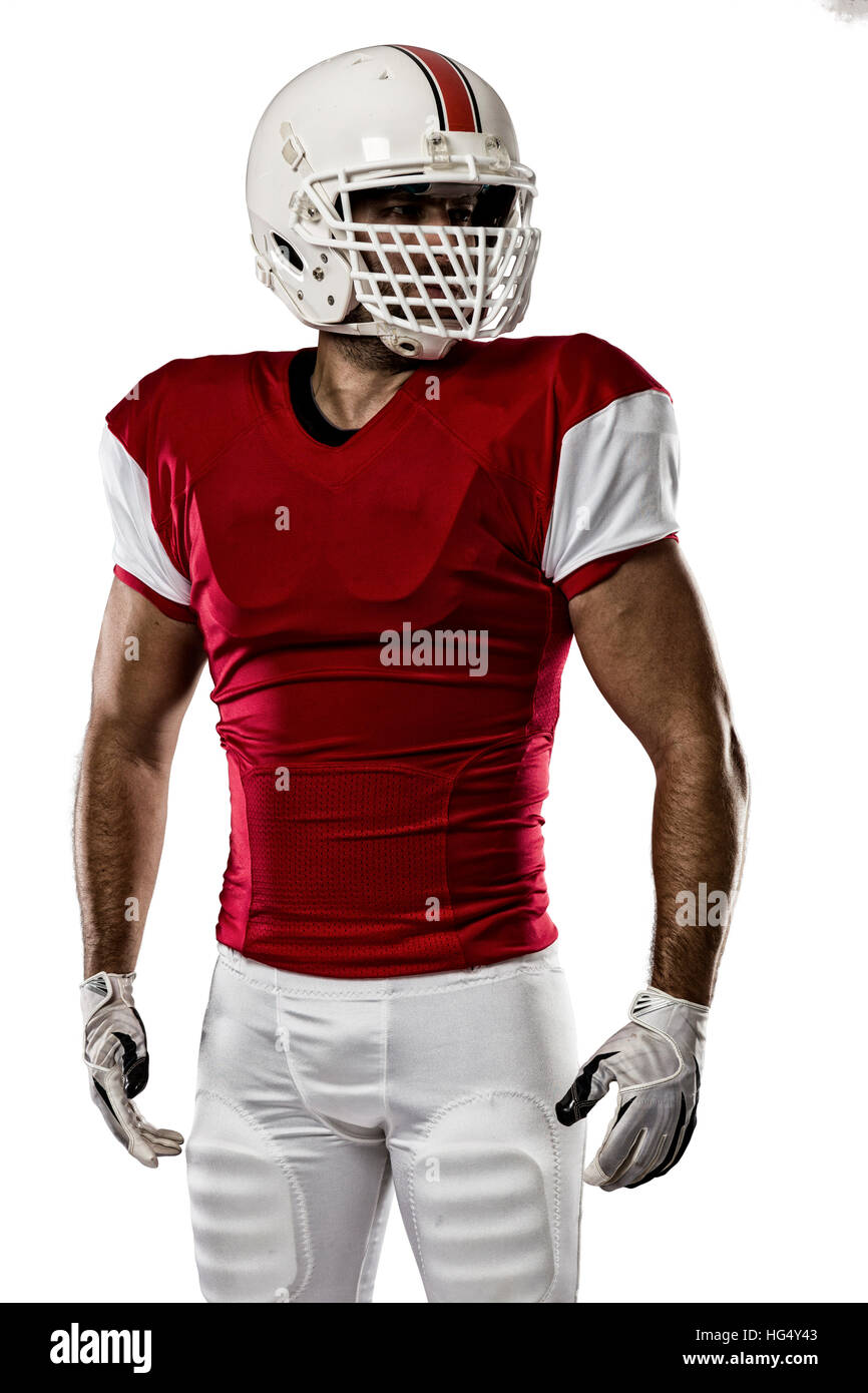 Football Player with a red uniform on a white background Stock Photo ...