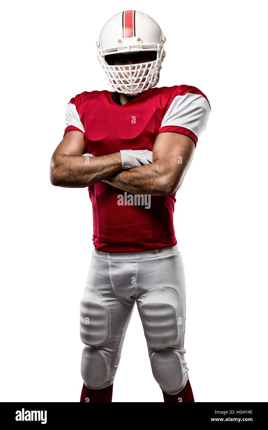 Football Player with a red uniform on a white background Stock Photo ...