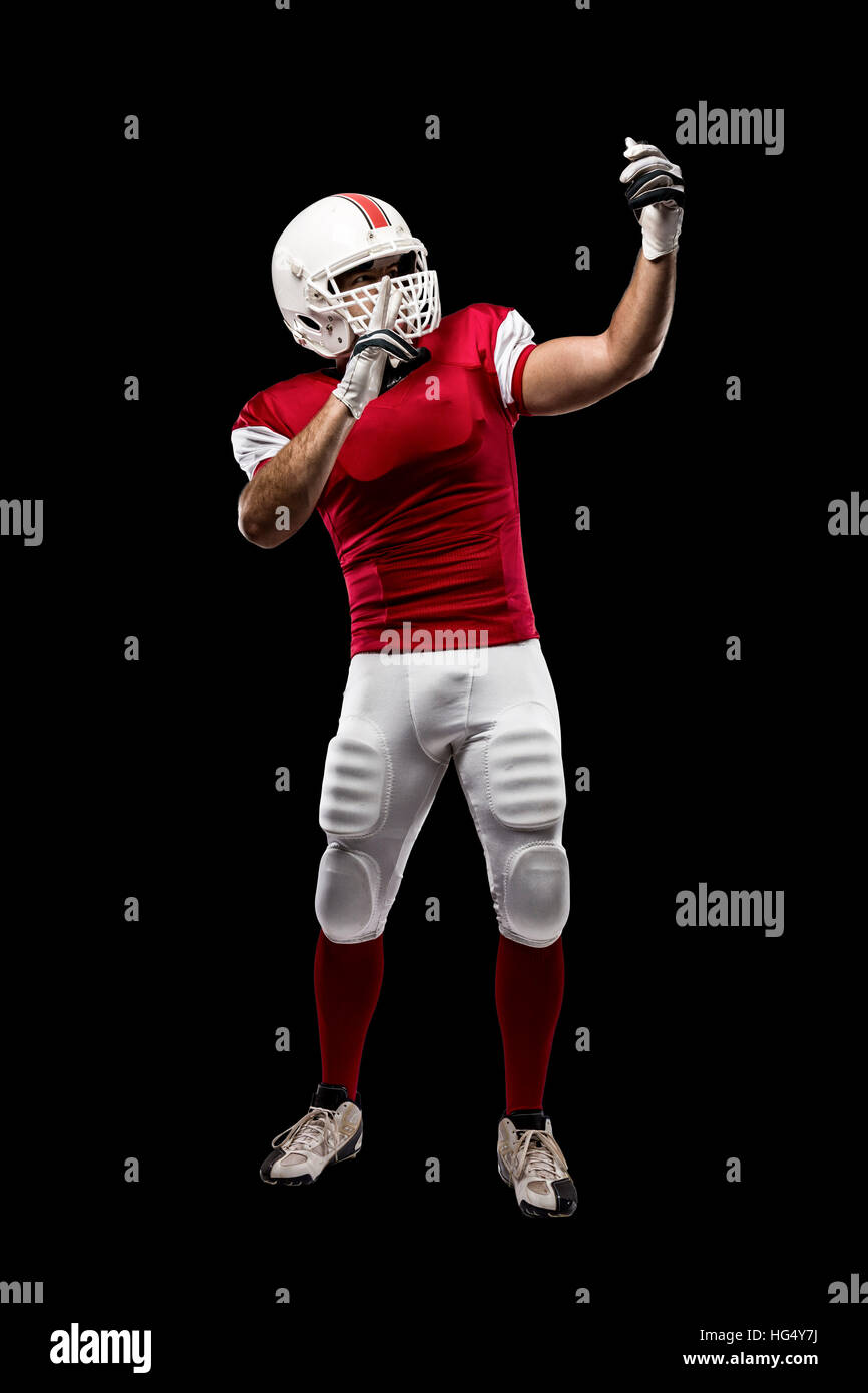 Football Player with a red uniform making a selfie on a Black ...