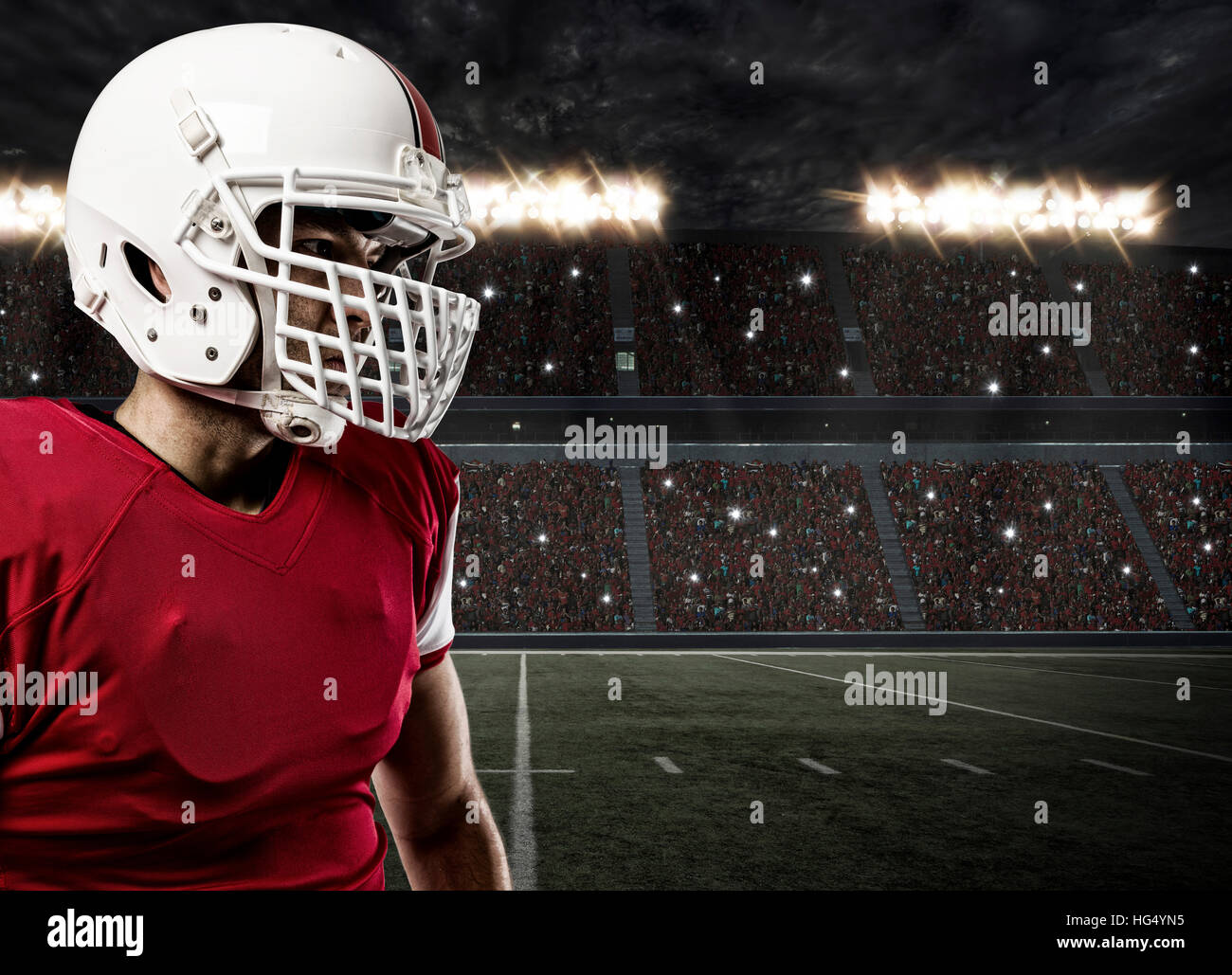 Close up of a Football Player with a red uniform on a stadium Stock ...