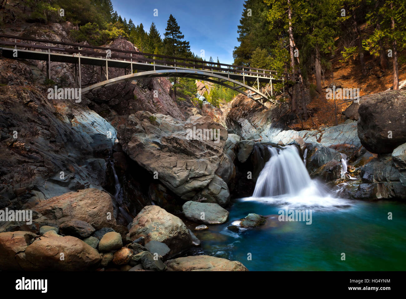 Water Fall with Foot Bridge crossing. Part of the Pacific Crest Trail ...