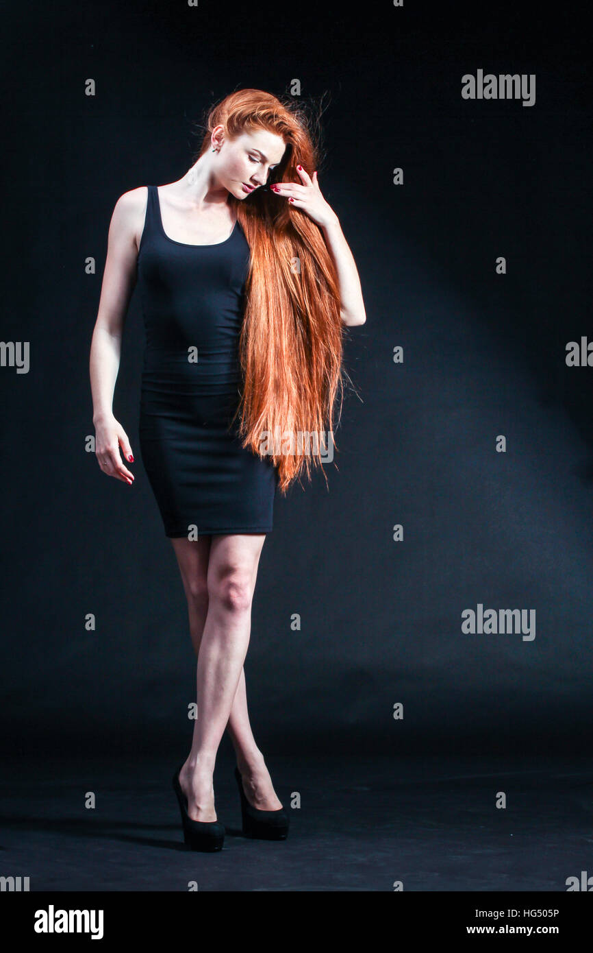 Beauty Ginger Girl Portrait Healthy Long Red Hair Beautiful Young