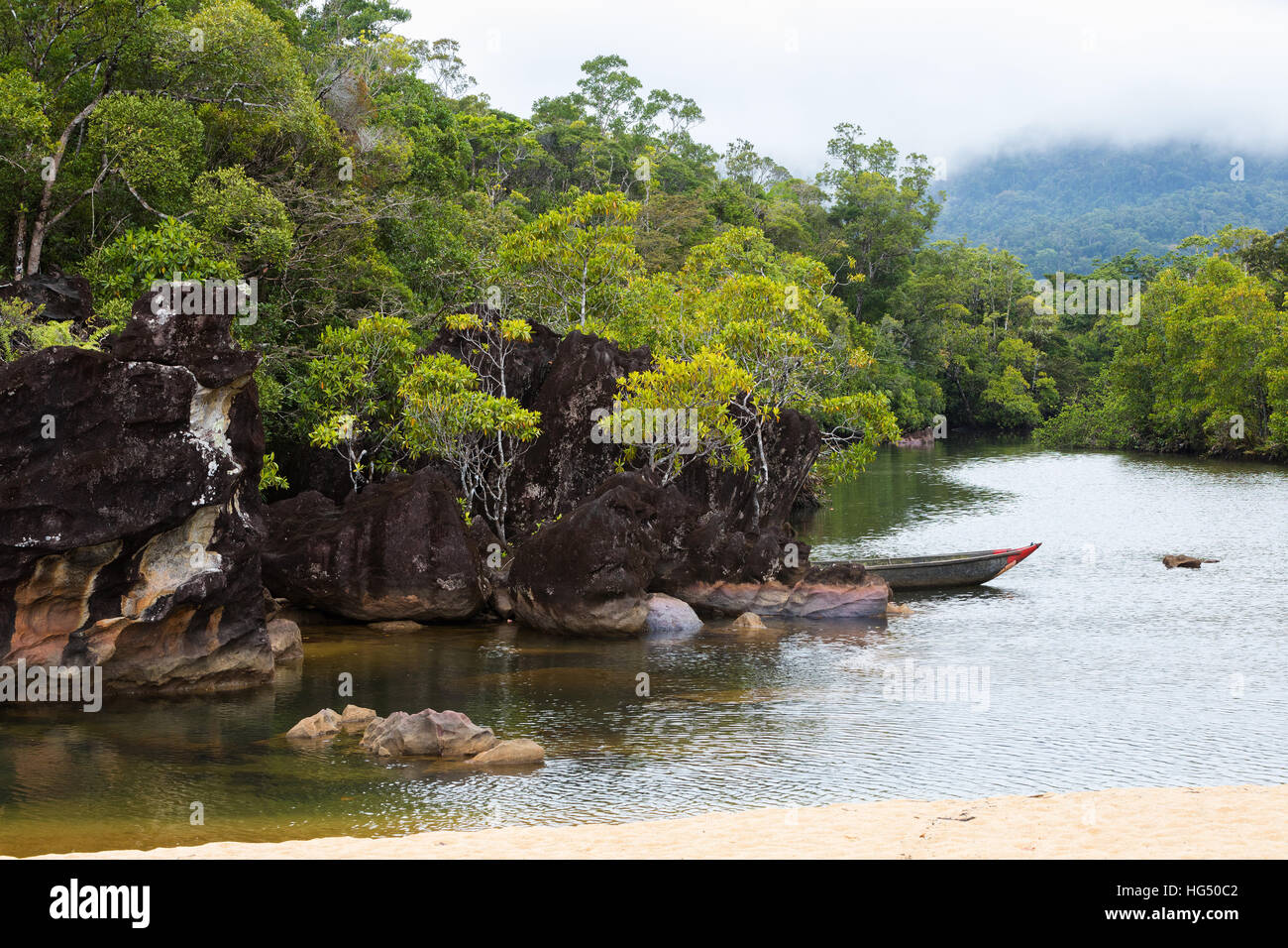 Beautiful pure nature landscape, Masoala National Park, in front rock ...