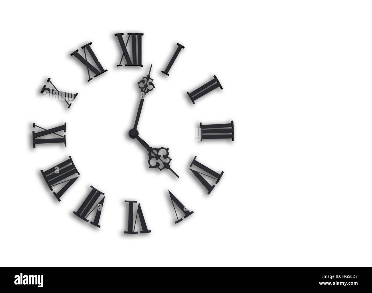 3d rendering of horizontal isolated clock face with roman numbers Stock ...