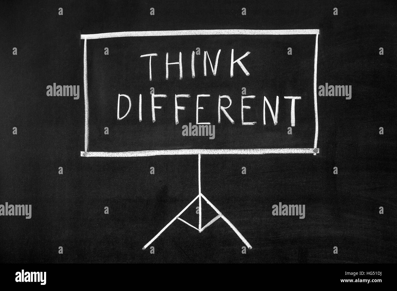 Projector screen drawn on the blackboard. The display shows text Stock ...