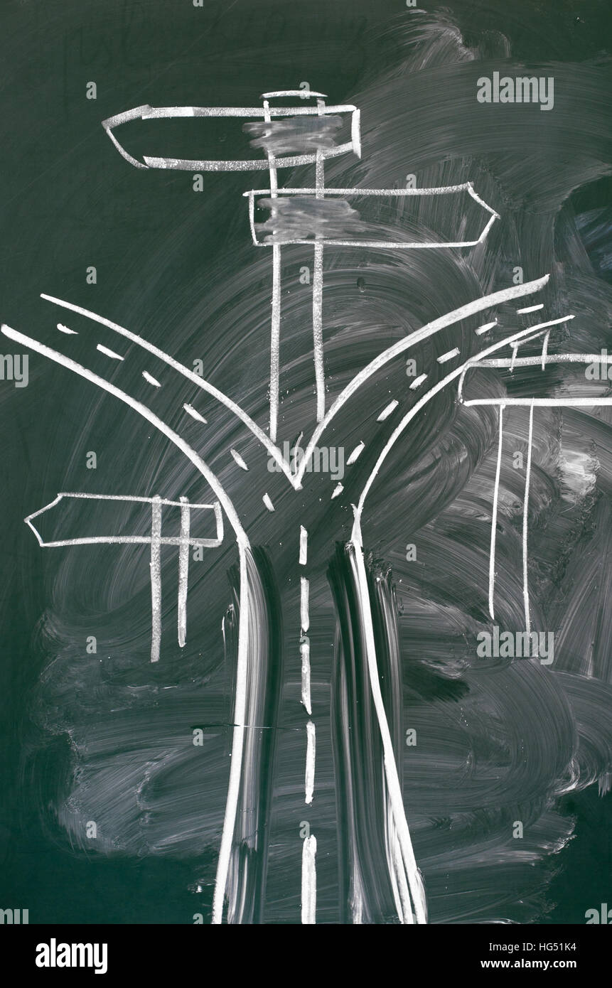 Path selection arrow. Drawing on a dirty board Stock Photo - Alamy