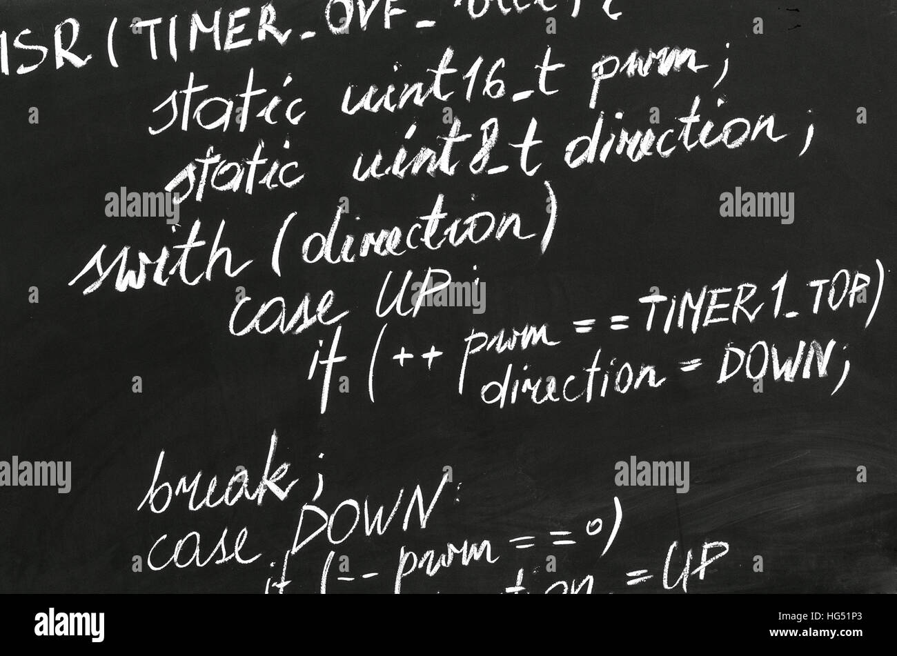 A detail of computer code in AVR explained with white chalk Stock Photo ...