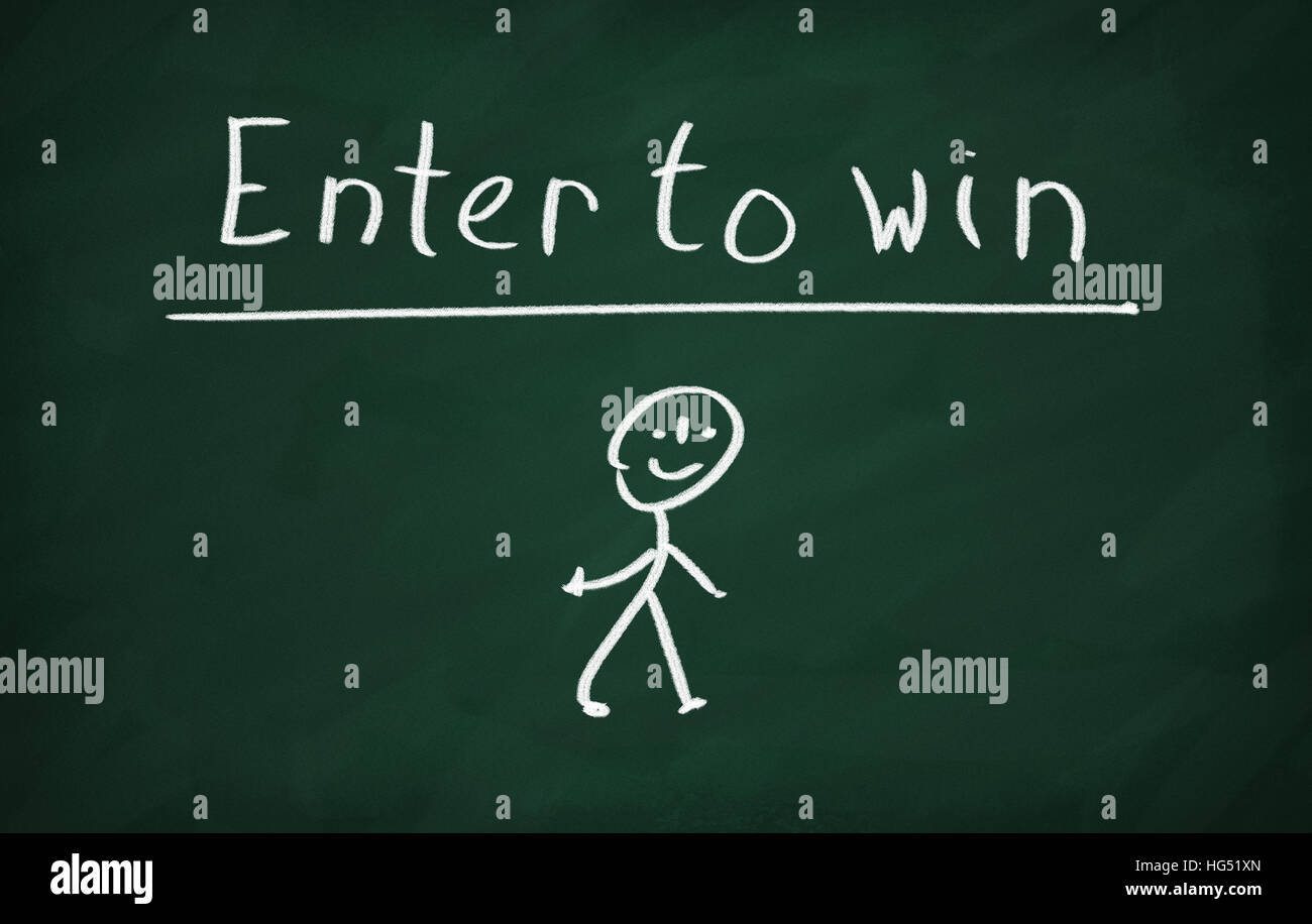 On the blackboard draw character and write Enter to win Stock Photo - Alamy