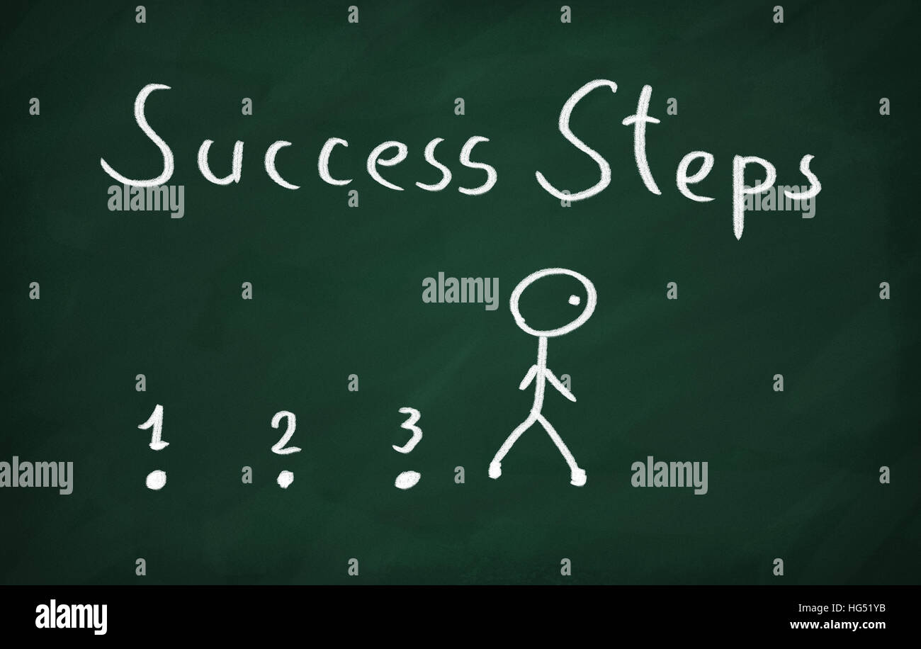 On the blackboard draw character and write Success steps Stock Photo ...
