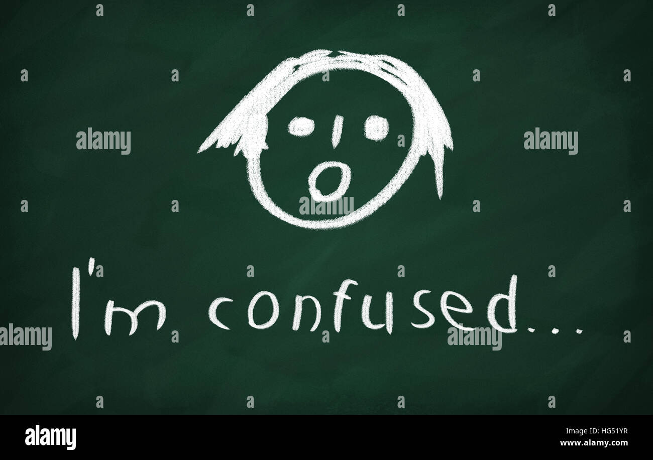 On the blackboard draw character and write I'm confused Stock Photo - Alamy