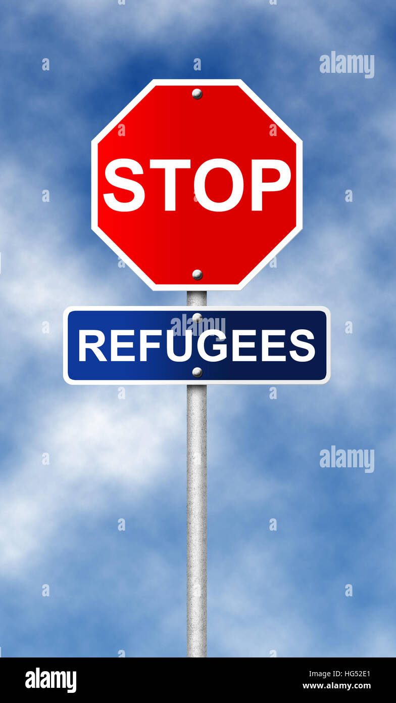 Stop road sign symbol for fight against with the refugees Stock Photo ...