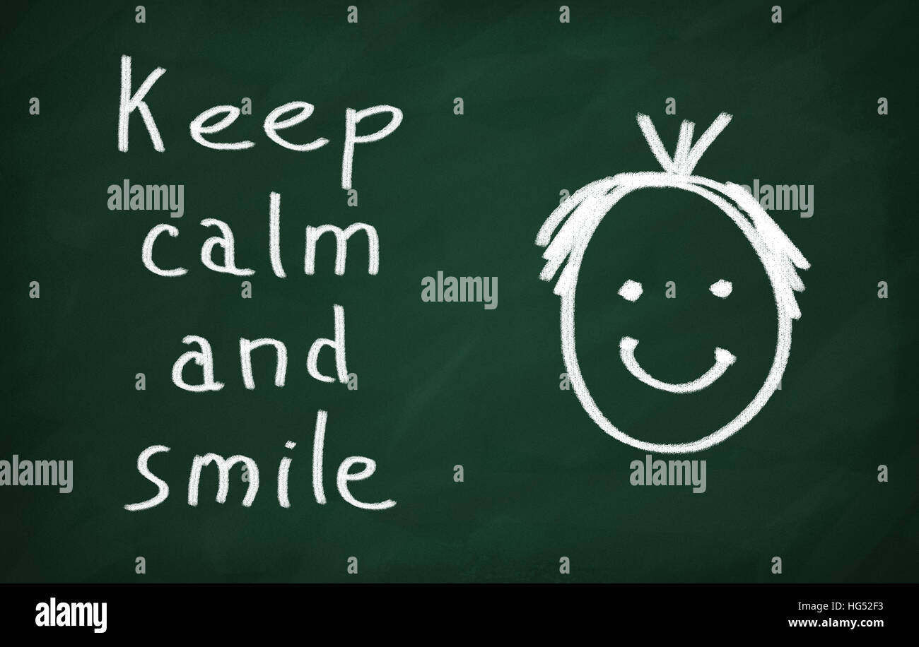 On the blackboard draw character and write Keep calm and smile! Stock ...