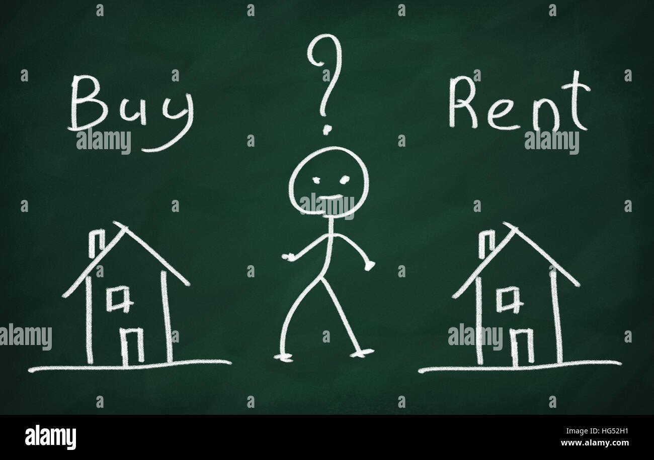 The character thinking what to choose, buy house or rent Stock Photo ...