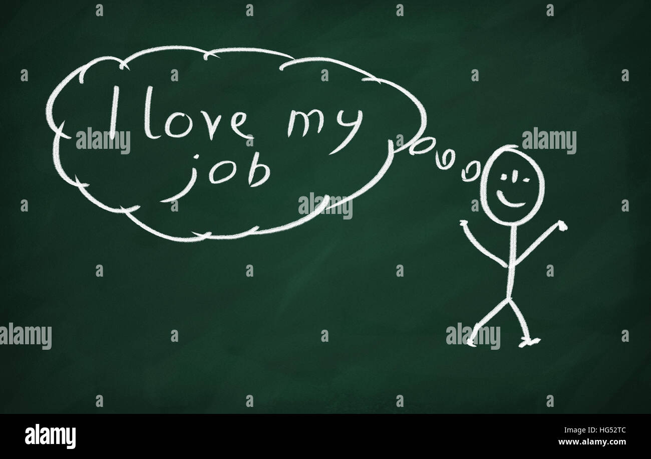 On the blackboard draw character and write I Love My Job Stock Photo ...