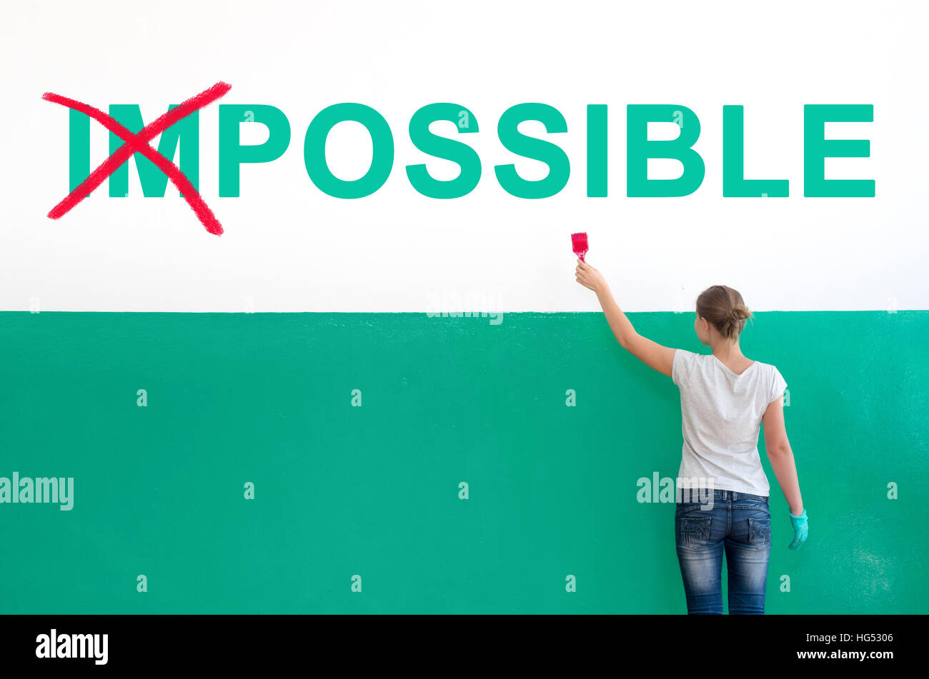 On the white wall with paint write Impossible Stock Photo - Alamy