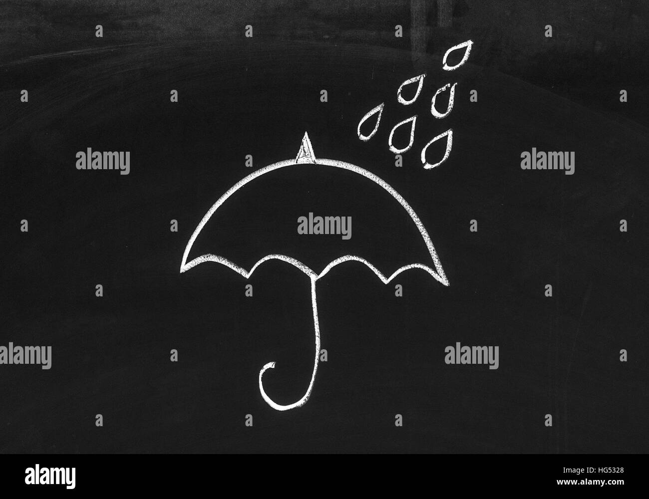 Chalk Drawing Of An Umbrella And Rain Drops On The Blackboard Stock ...