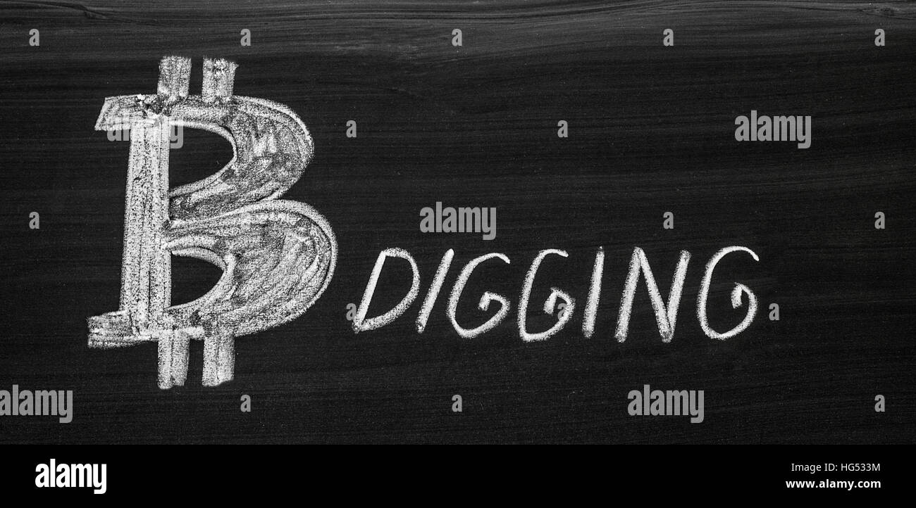 Dark chalkboard with a digging bitcoin illustration Stock Photo - Alamy