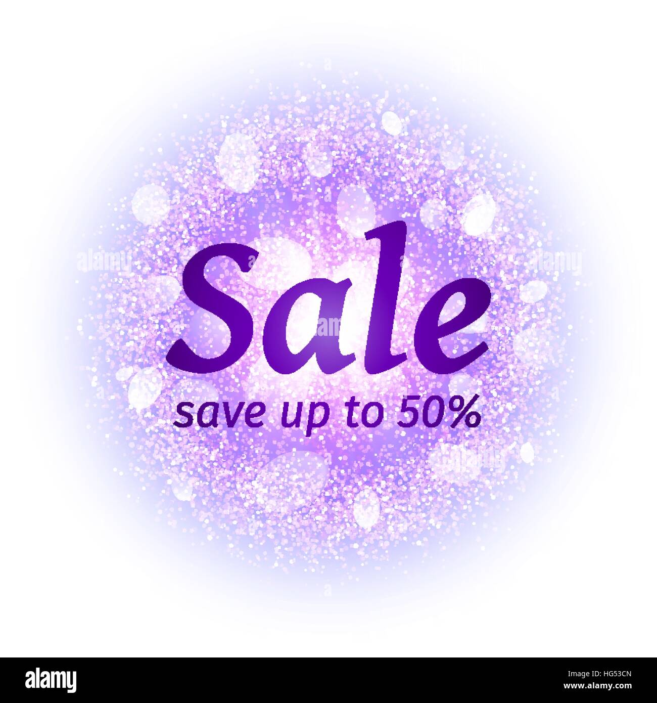 Sale banner on abstract explosion background with purple glittering ...