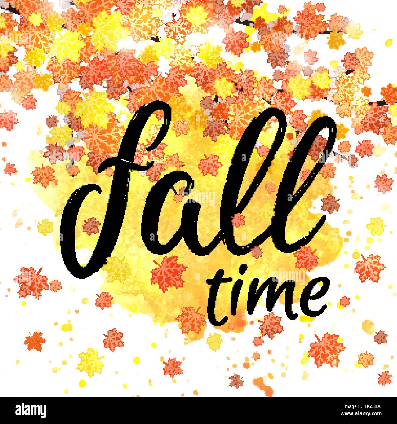 Autumn time lettering banner. Seasonal fall poster with textured hand ...