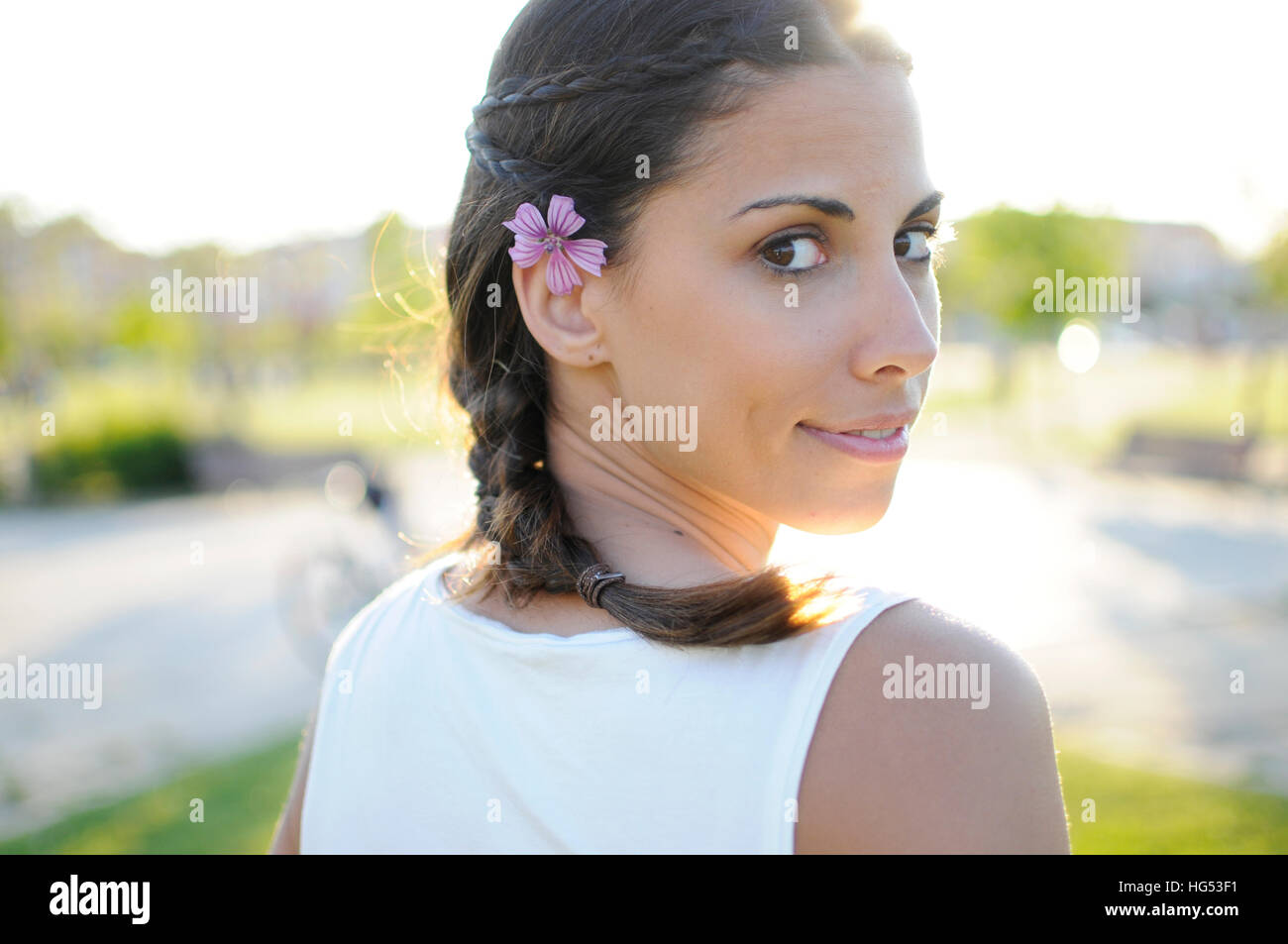 Portrait of attractive young Spanish woman in nature Stock Photo - Alamy