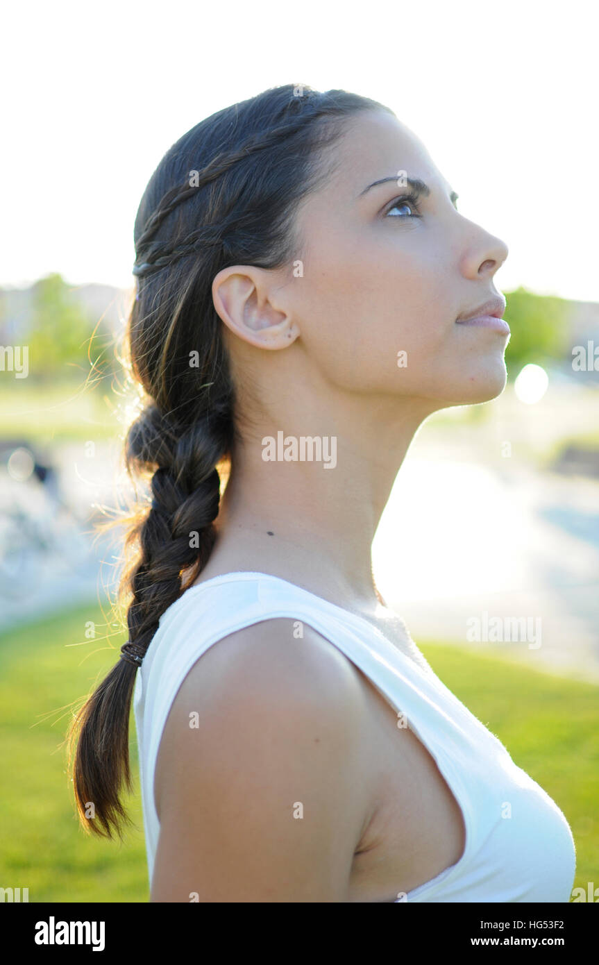 Portrait of attractive young Spanish woman in nature Stock Photo - Alamy