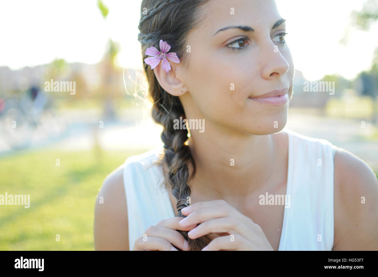 Portrait of attractive young spanish woman in nature Stock Photo - Alamy