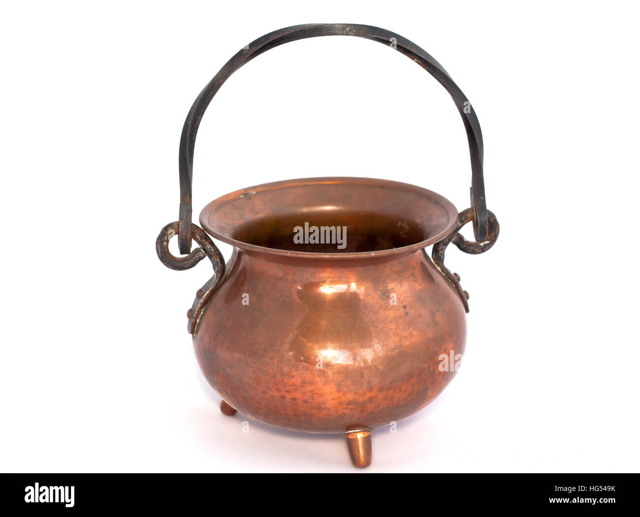 Old copper pot on a white background Stock Photo - Alamy