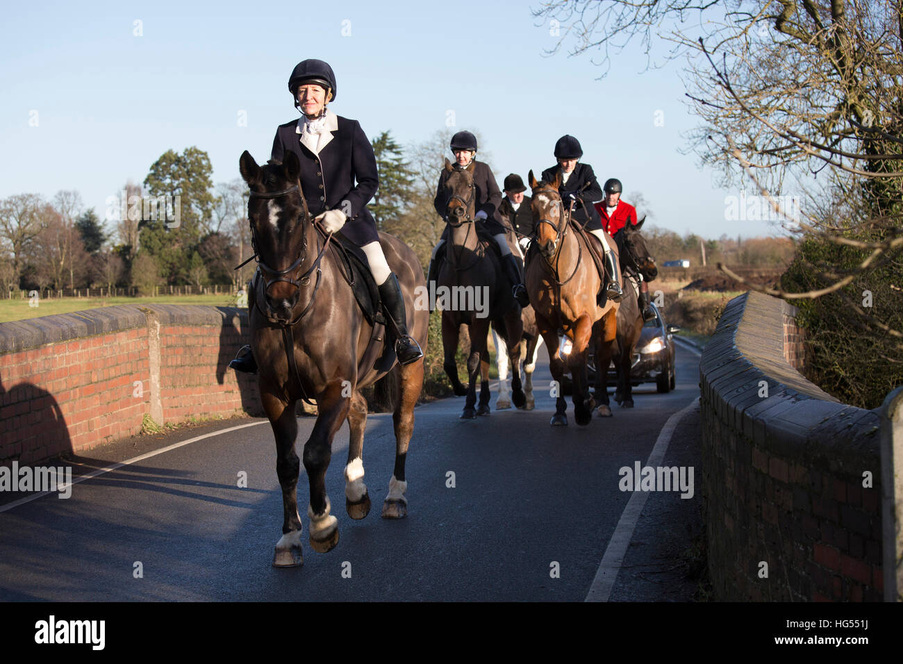Atherstone Hunt riders making their way along Ratcliffe Road on the way ...