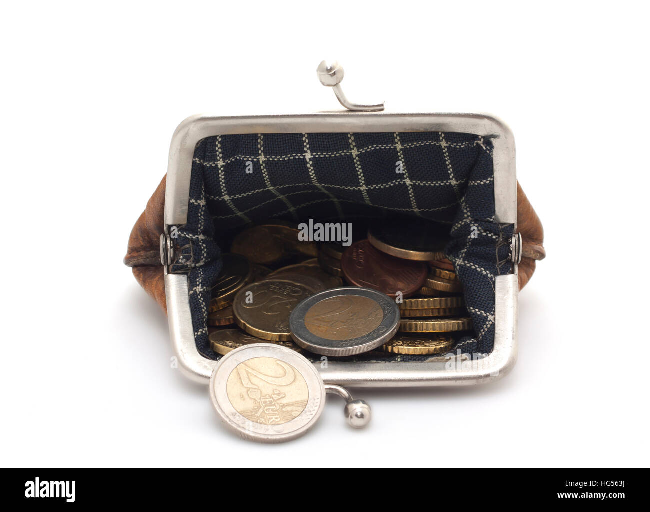 Wallet with euro coins on a white background Stock Photo - Alamy