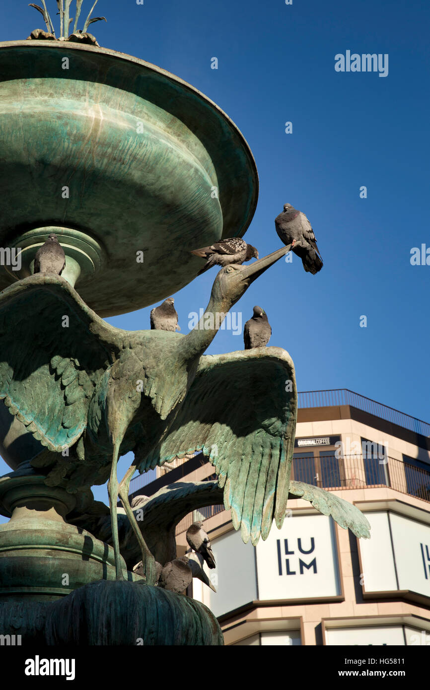 Denmark, Copenhagen, Stroget, Amagertov, Storkespringvandet, 1894 stork ...