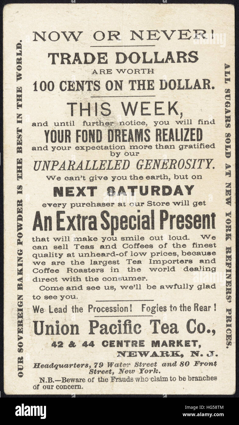 Beverage Trade Cards - Union Pacific Tea Co Right around the corner sir ...