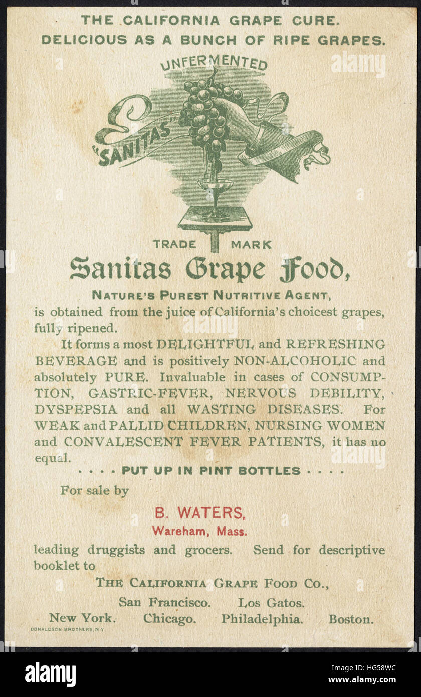 Beverage Trade Cards - Two typical California products [back] Stock ...