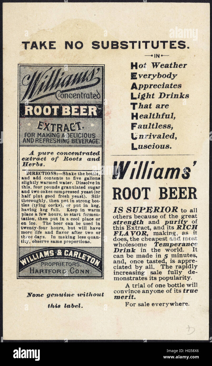 Beverage Trade Cards - Williams' Root Beer extract manufactured by ...